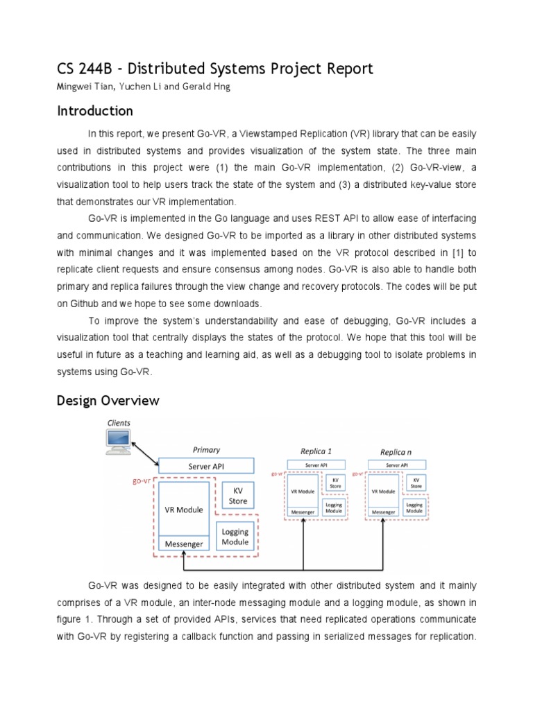 CS 244B - Distributed Systems Project Report | PDF | Replication (Computing) | Distributed Computing