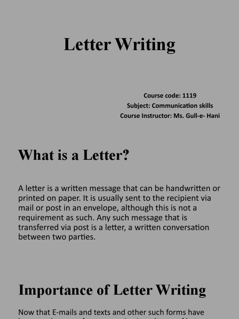 Letter Writing: Course Code: 1119 Subject: Communication Skills Course ...