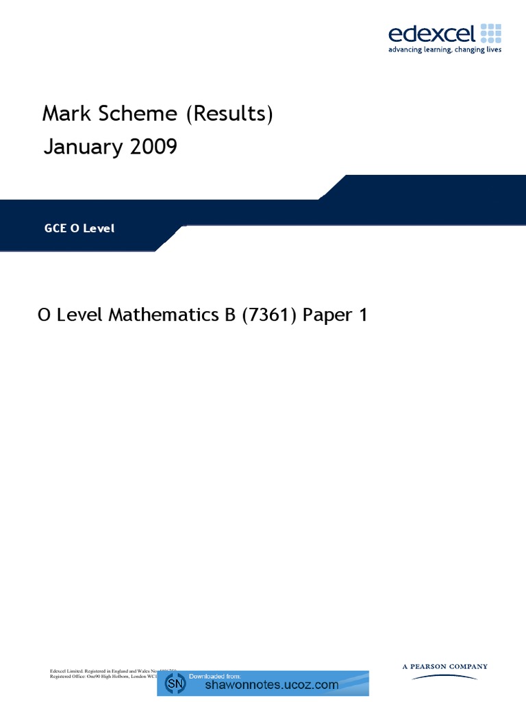 Mark Scheme for January 2009 O Level Mathematics B Paper 1 | PDF ...