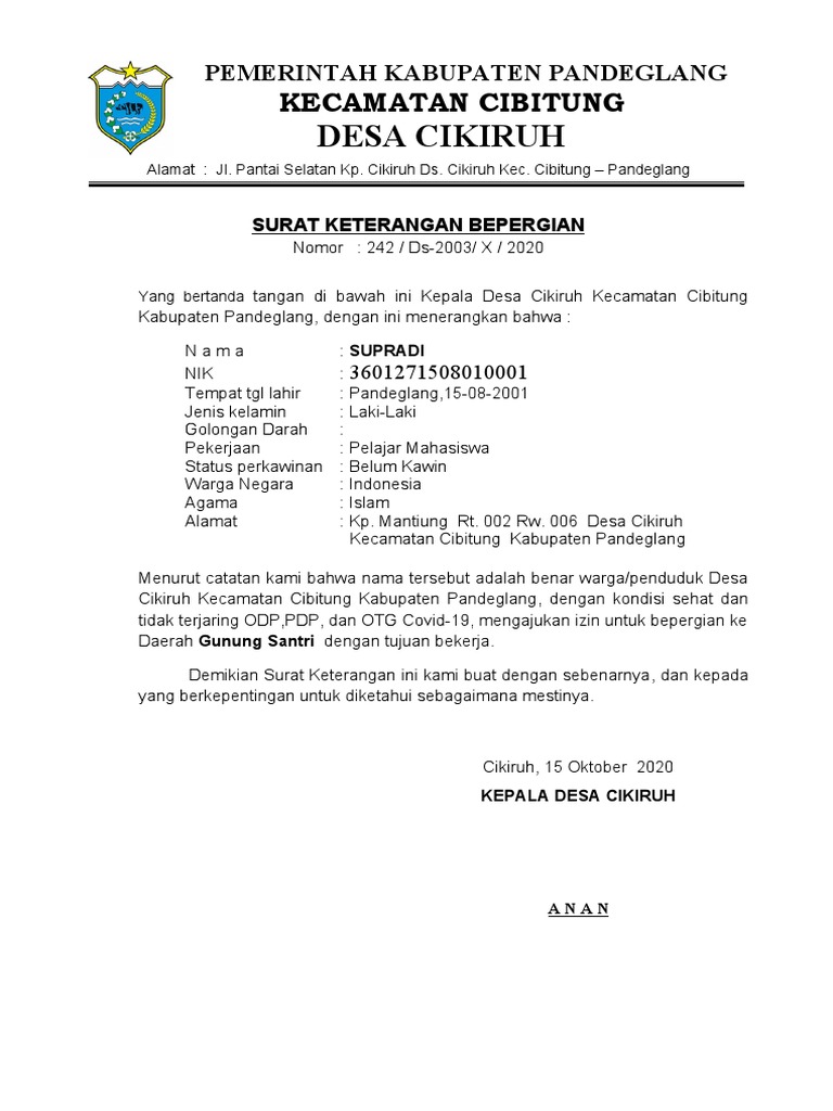 Surat Keterangan Bepergian | PDF