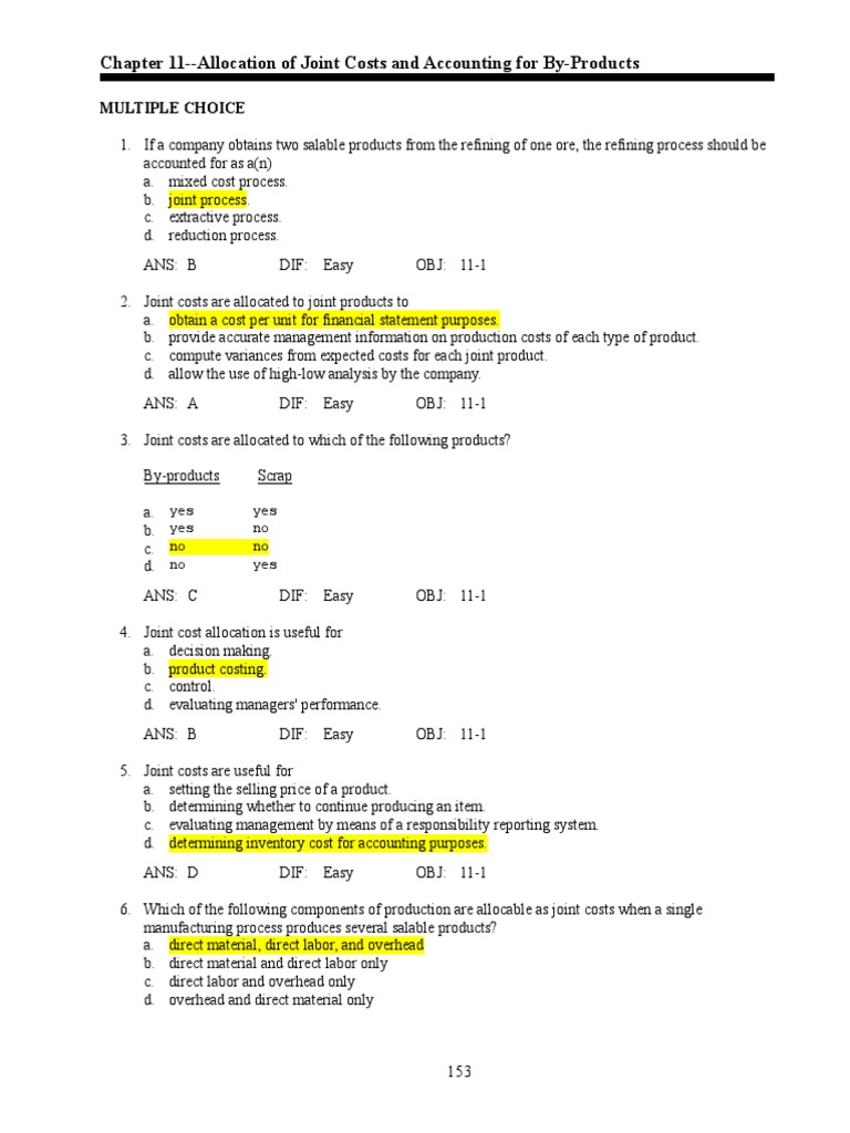 Chapter 11 - Allocation of Joint Costs and Accounting For By-Products | PDF | Cost | Cost Of ...