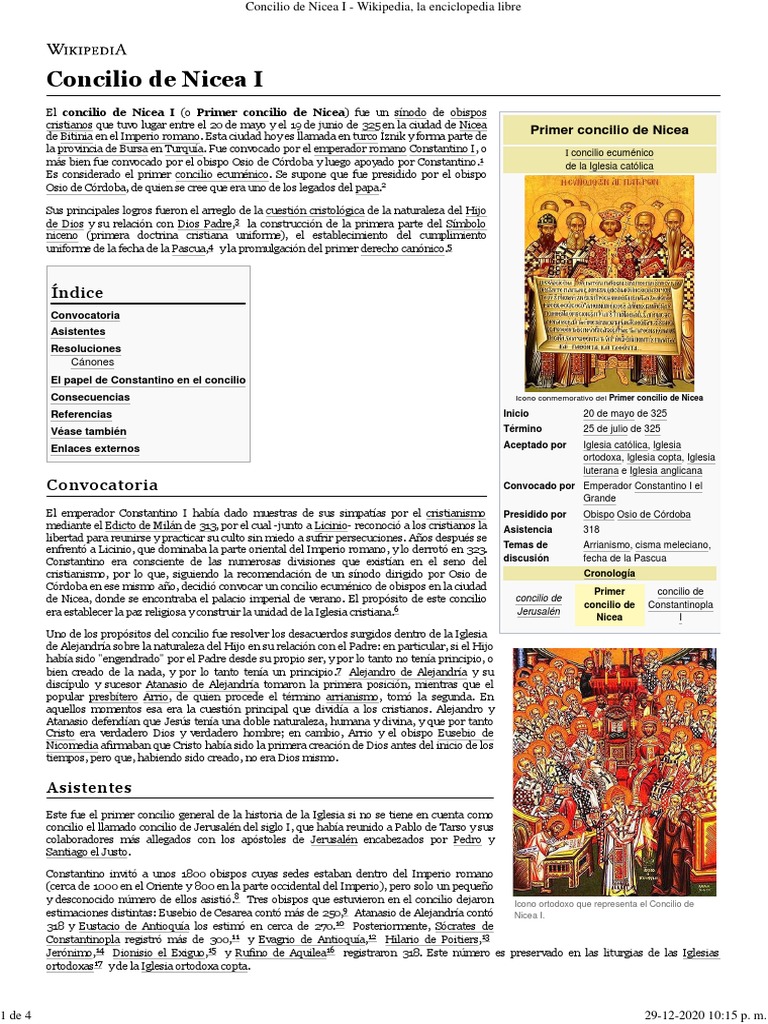 Concilio de Nicea I - Wikipedia, La Enciclopedia Libre | PDF ...
