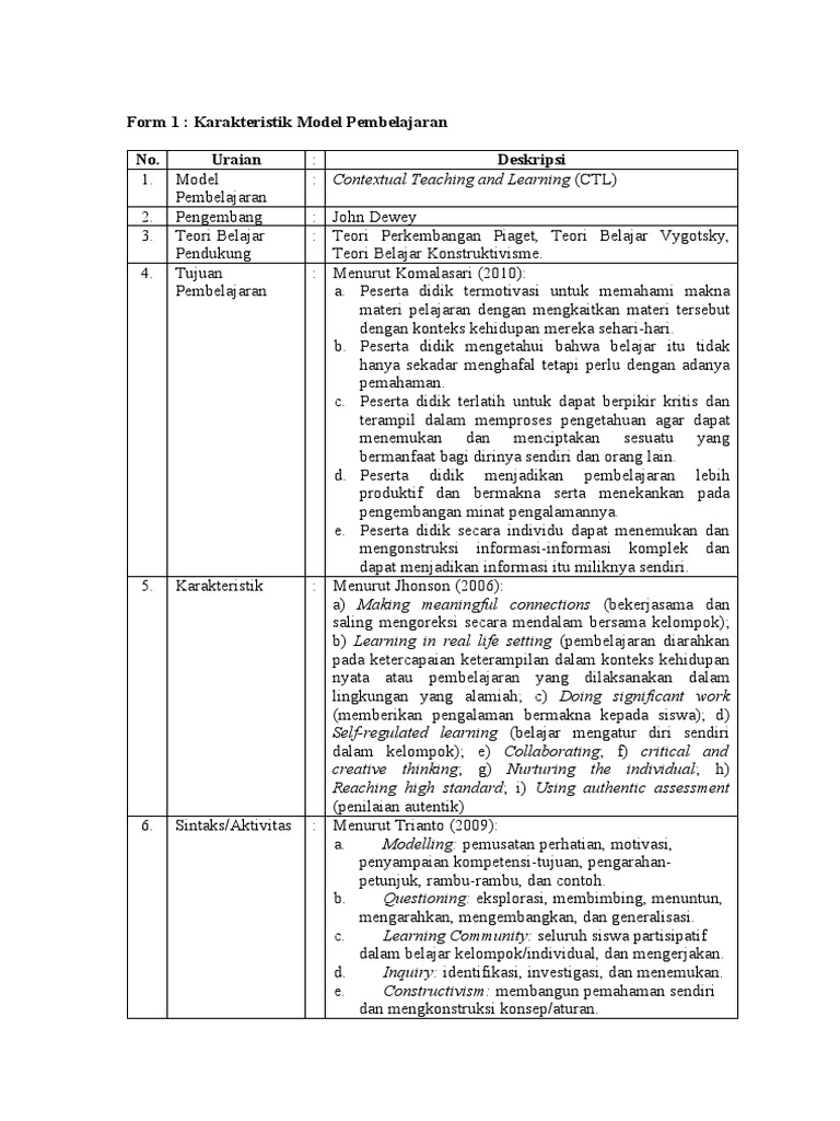 Karakteristik Model Pembelajaran CTL | PDF