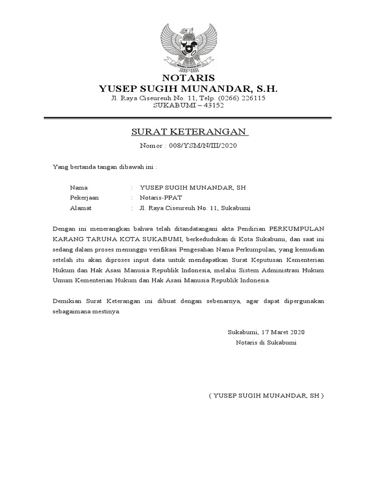 Cover Note Perkumpulan Karang Taruna Kota Sukabumi 2020 | PDF