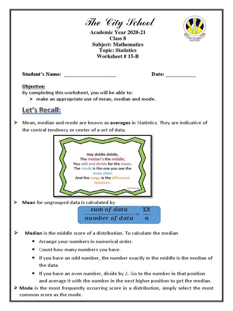 Class 8 Math Worksheet 15-B | PDF | Mean | Mode (Statistics)