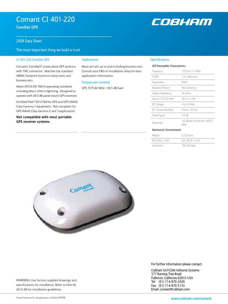 Cobham CI 401-220 - 2008 Datasheet | PDF | Antenna (Radio) | Electrical ...