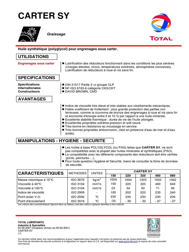 CARTER SY 680 Syntetique | PDF | Viscosité | Substances chimiques