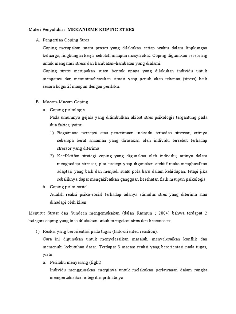 Mekanisme Coping Stres dan Strateginya | PDF