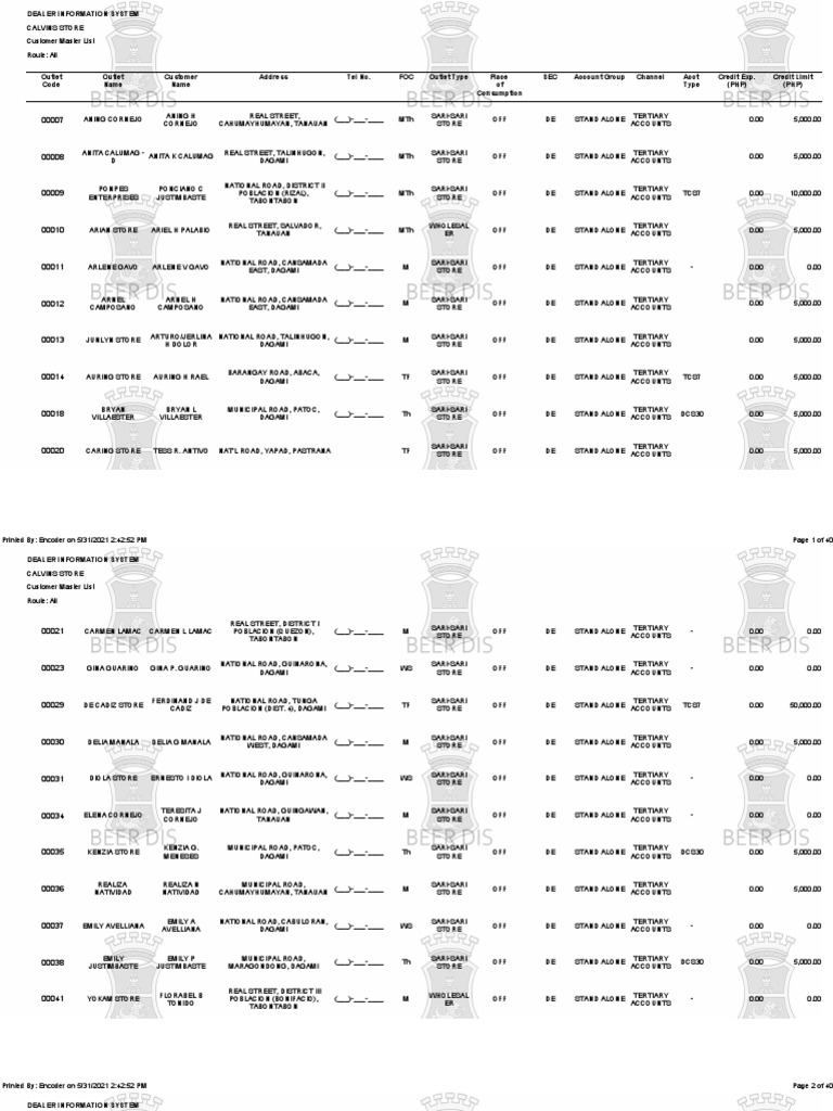 RPT Customer Master List | PDF | Computing And Information Technology
