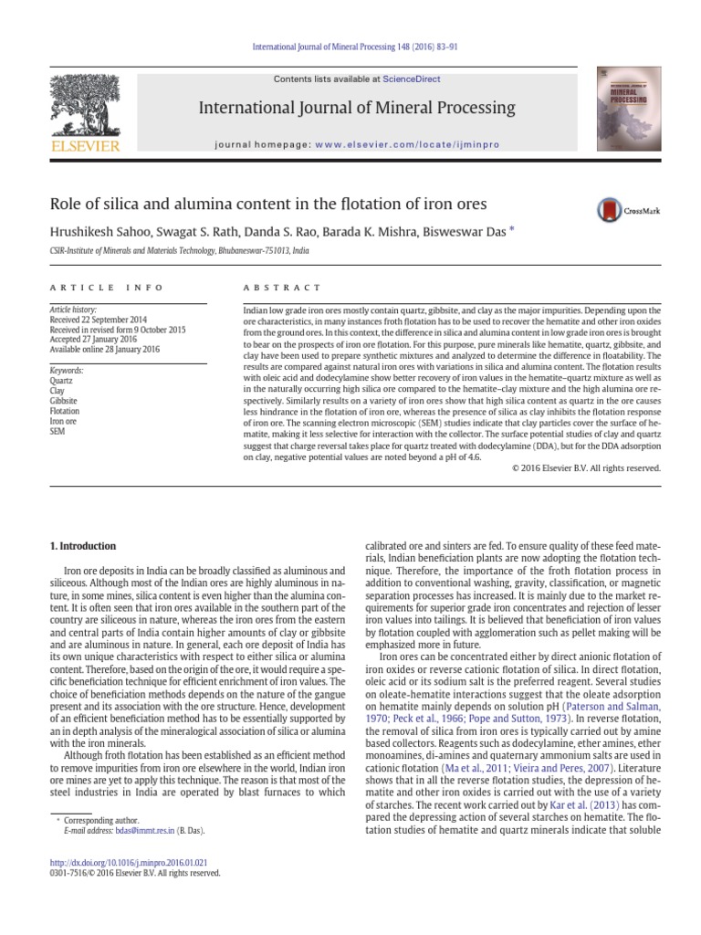 Role of Silica and Alumina Content in The Flotation of Iron Ores | PDF ...