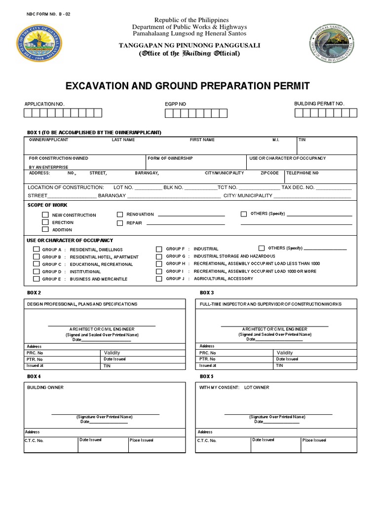 Excavation Permit (Front) | PDF | Real Estate Law | Economic Sectors