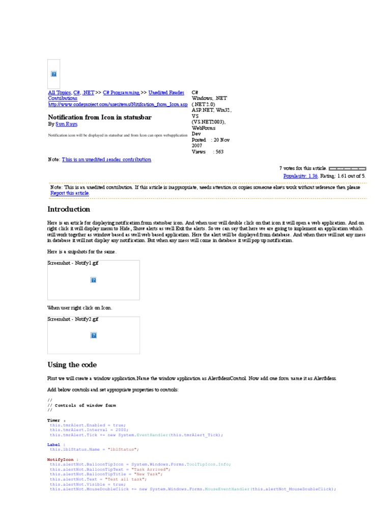 Notification From Icon in Statusbar - The Code Project - C# Programming ...
