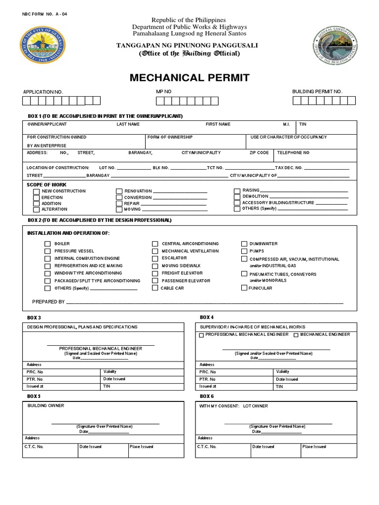 Mechanical Permit (Front) | PDF | Elevator | Mechanical Engineering