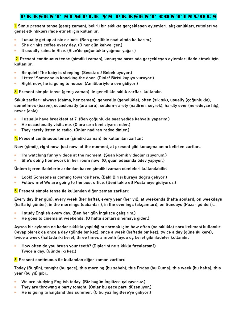 Present Simple Vs Present Continuous 1 | PDF