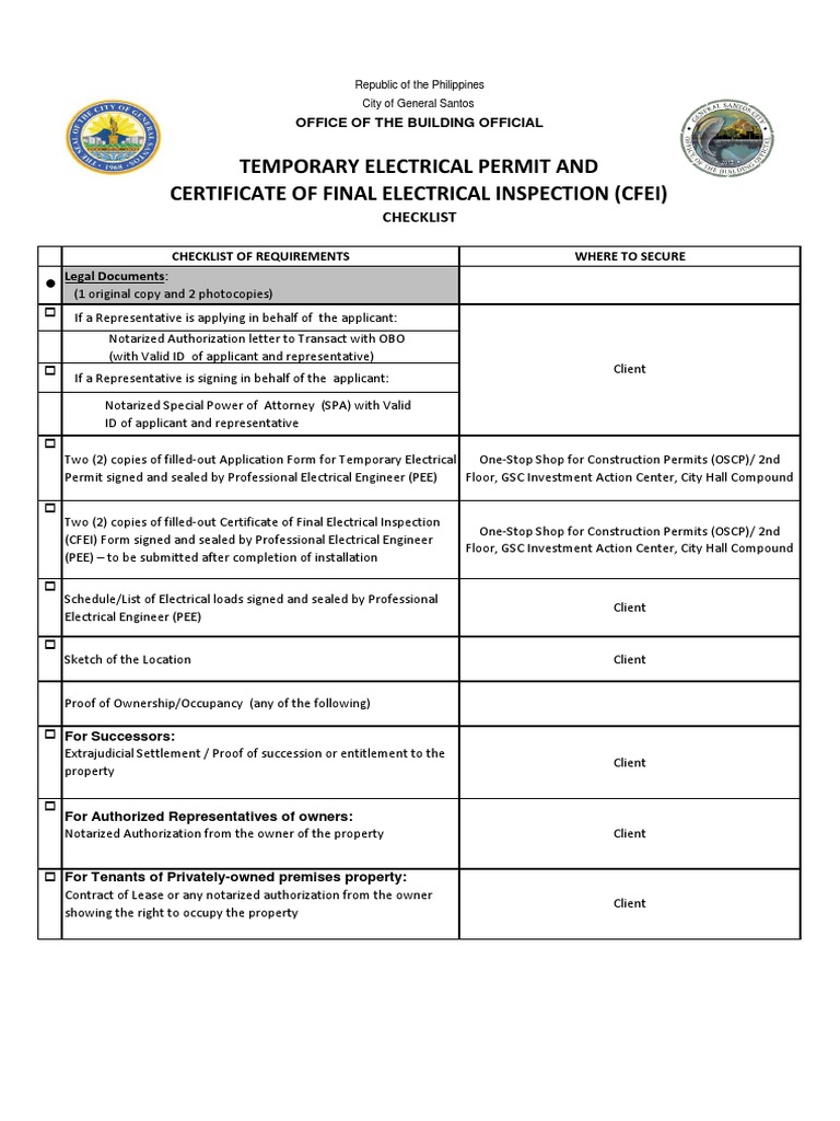 Cfei Permit Checklist | PDF | Notary Public | Property