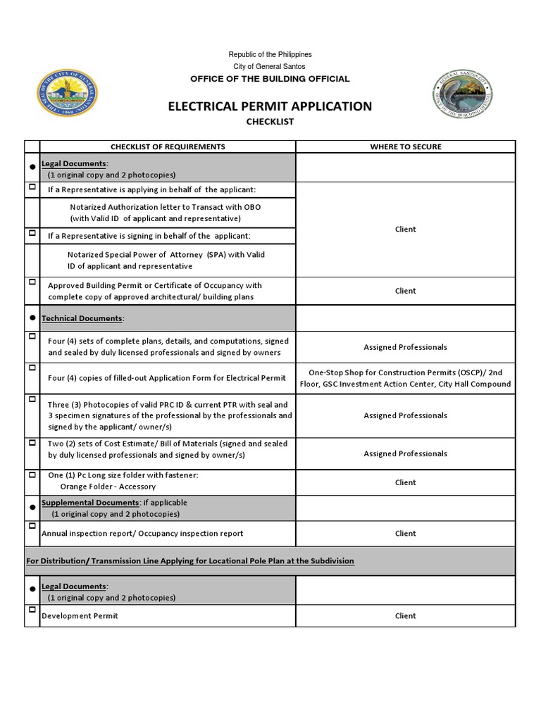 Electrical Permit Checklist | PDF | Notary Public | Licensing Agreement