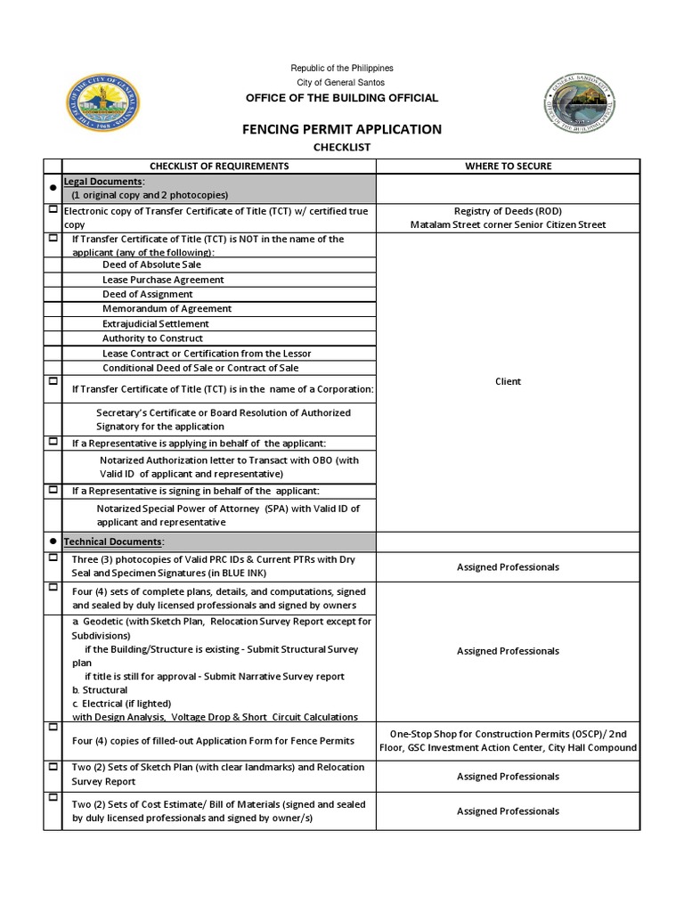 Fencing Permit Requirements Checklist | PDF | Notary Public | Deed