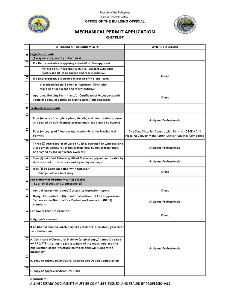 Mechanical Permit Checklist | PDF | Notary Public | Licensing Agreement