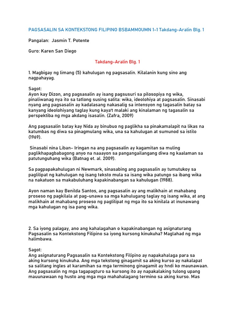 Potente-PKF Takdang Aralin BLG 1 | PDF