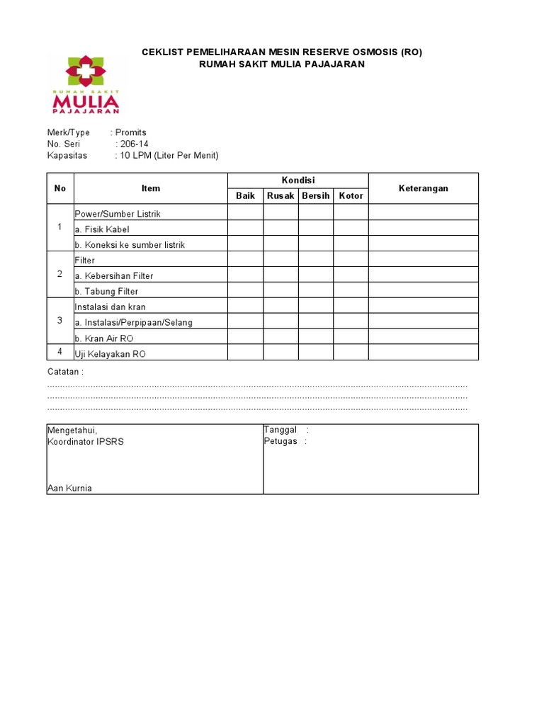 Ceklist Pemeliharaan Mesin | PDF