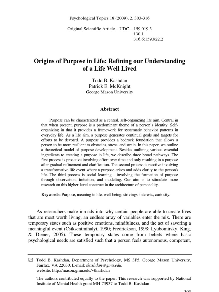 Kashdan & McKnight (2009) Origins of Purpose in Life | PDF | Curiosity ... Kashdan & McKnight (2009) Origins of Purpose in Life | PDF | Curiosity ...