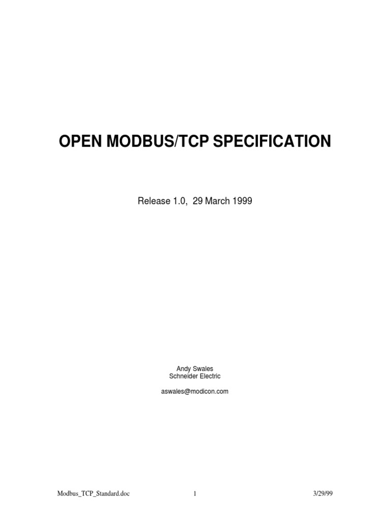Open Modbus/tcp Specification | PDF | Transmission Control Protocol | Port (Computer Networking)