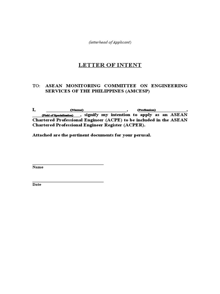 ACPE - Letter of Intent | PDF