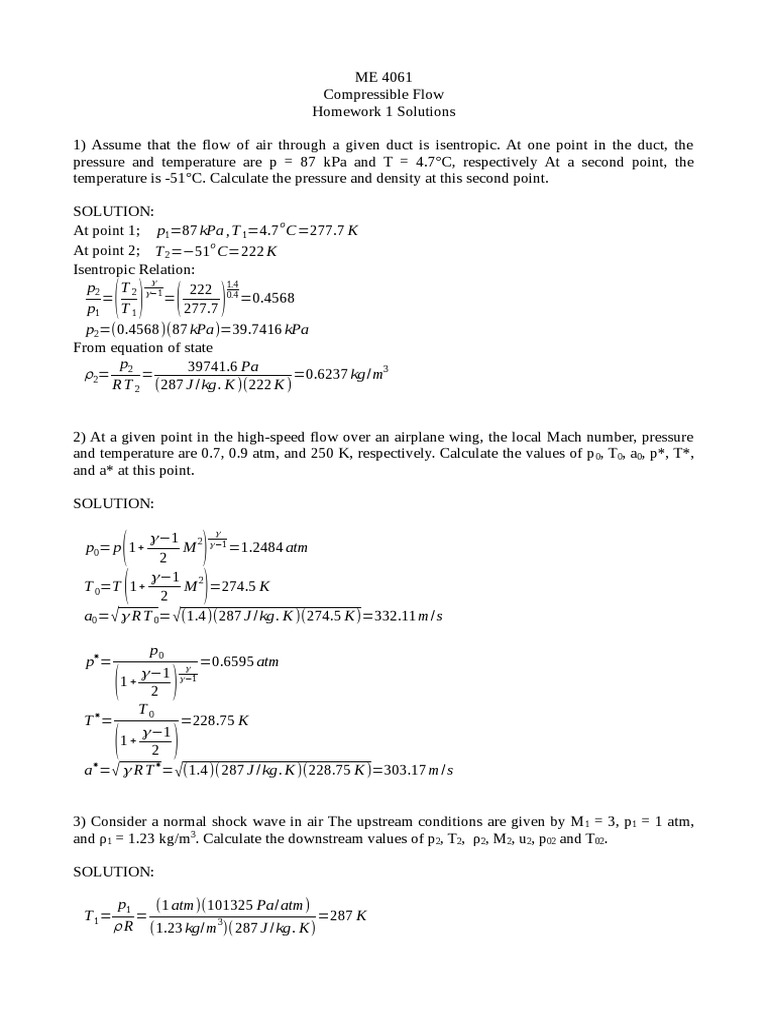 hw1 Solutions | PDF | Mach Number | Fluid Dynamics