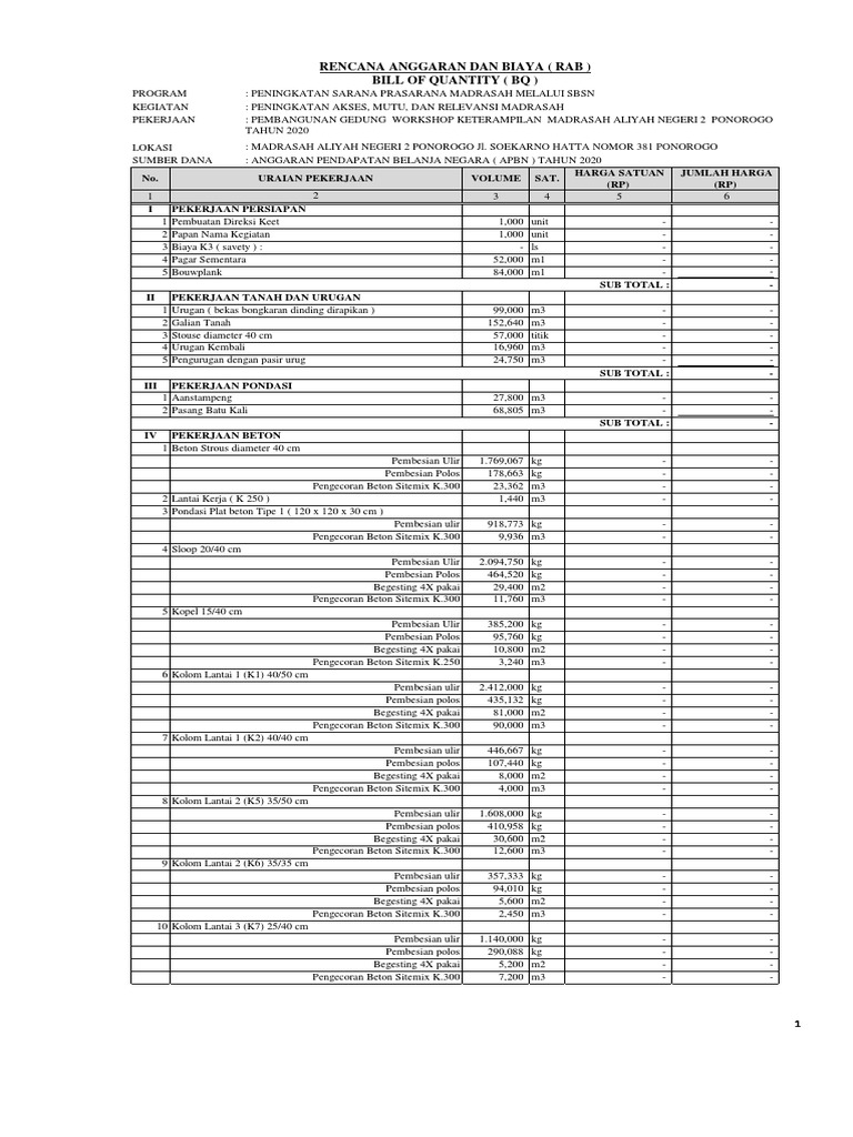 Bill of Quantity BQ | PDF