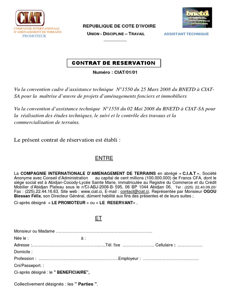 Contrat de Reservation Vierge | PDF | Business