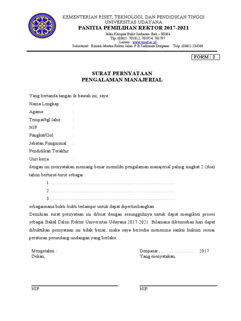 Form 2. Surat Pernyataan Pengalaman Manajerial | PDF | Karier ...