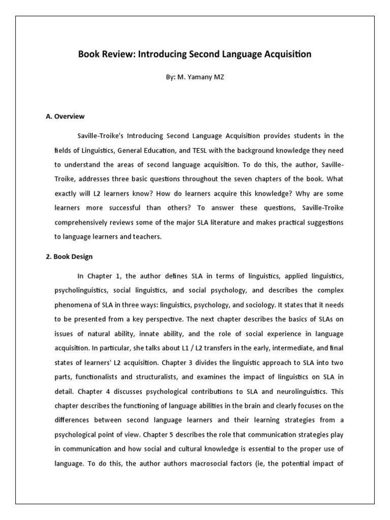 Book Review: Introducing Second Language Acquisition: A. Overview | PDF | Second Language ...