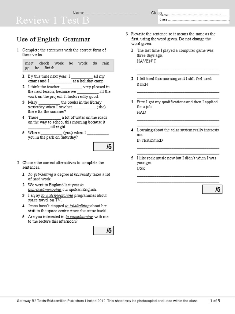 Gateway B2 Review 1 Test B | PDF | Teachers | Test (Assessment)