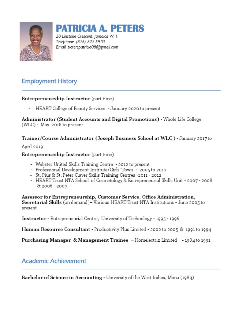 Resume Patricia Peters June 2021 | PDF | Entrepreneurship | Business ...