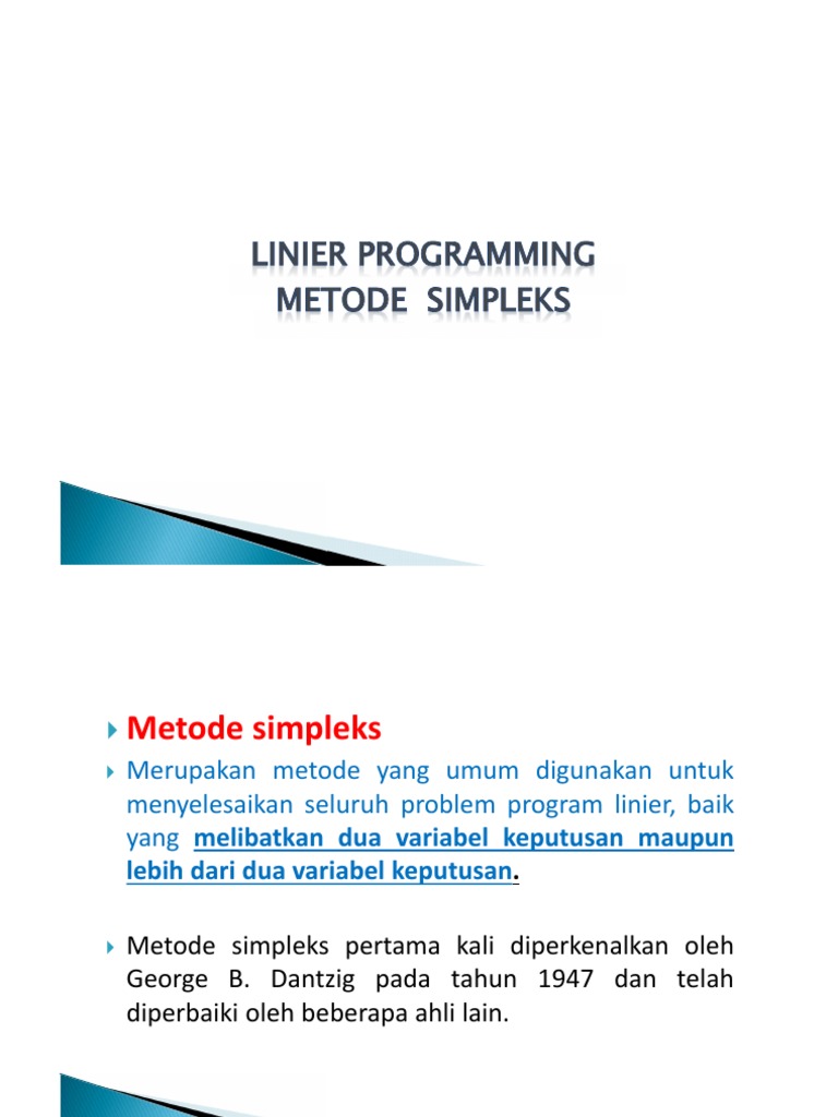 METODE SIMPLEKS DALAM PENYELESAIAN PROGRAM LINIER | PDF METODE SIMPLEKS DALAM PENYELESAIAN PROGRAM LINIER | PDF