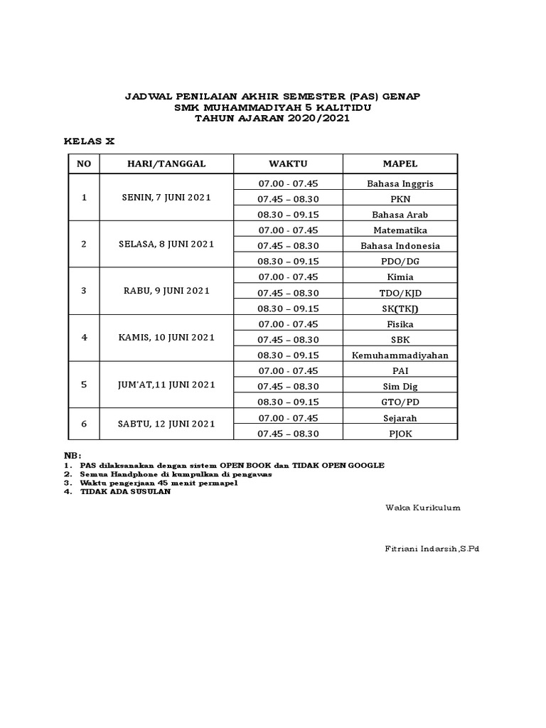 Jadwal Pas Genap 2020-2021 | PDF