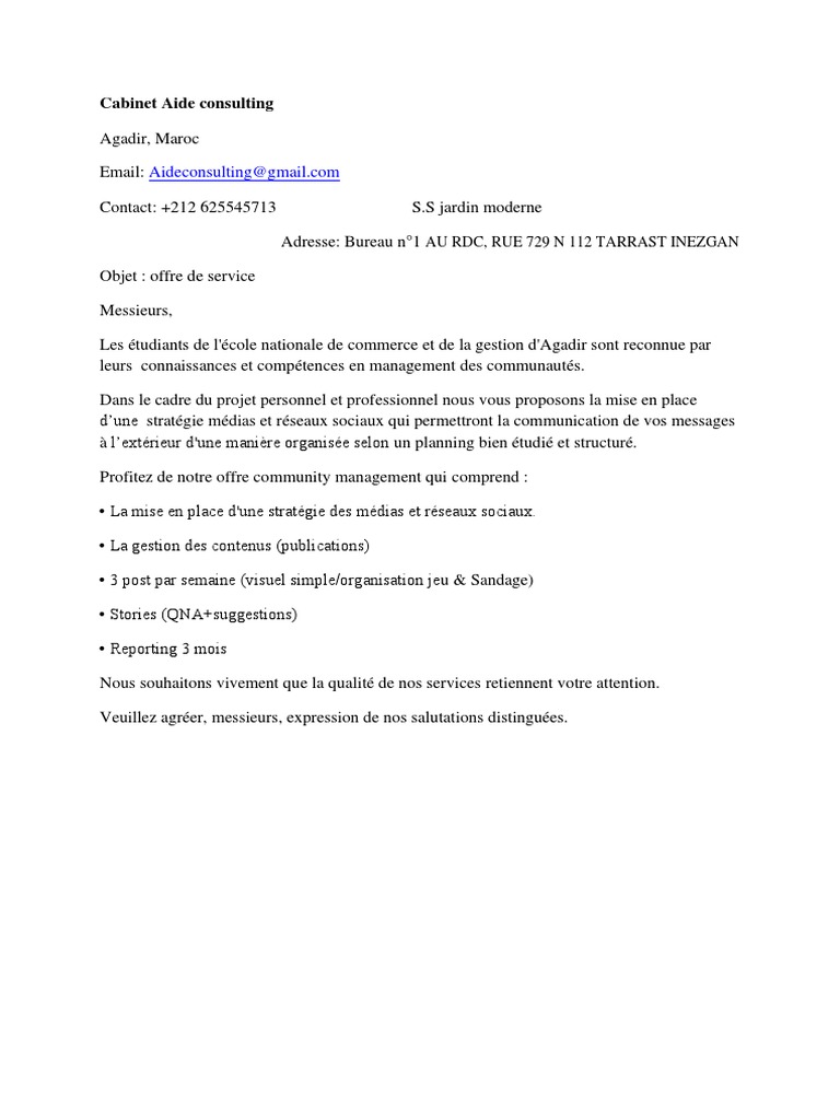 Offre de service en community management | PDF