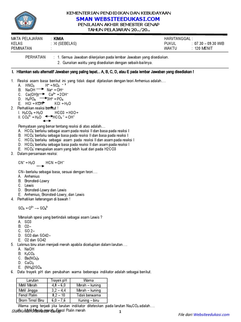 Soal PAT Kimia Kelas XI K13 | PDF