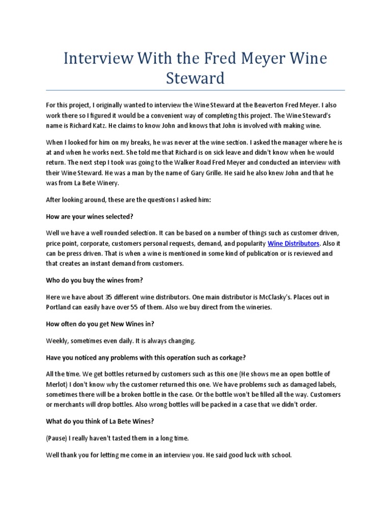 Interview With The Fred Meyer Wine Steward | PDF | California Wine ...