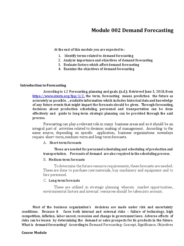 W2 Module 2 Demand Forecasting Presentation Pdf Forecasting Demand