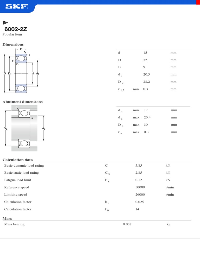6002-2Z Bearing Dimensions and Specs | PDF