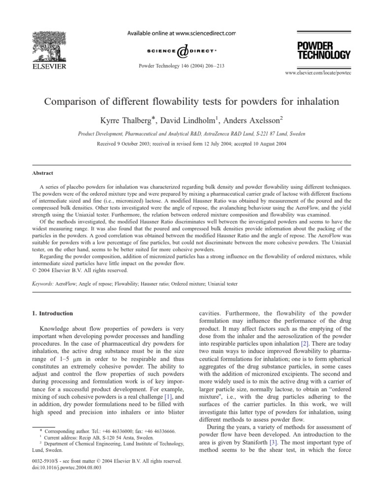 Flowability Tests for Inhalation Powders | PDF | Pharmaceutical ...