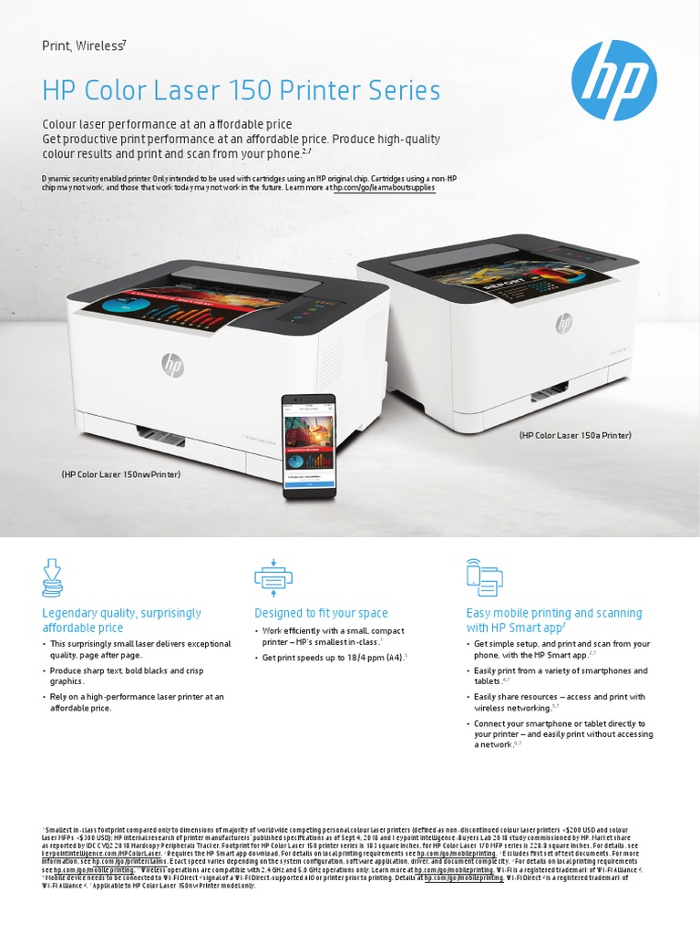 HP Color Laser 150 Printer Series: Datasheet Print, Wireless | PDF ...