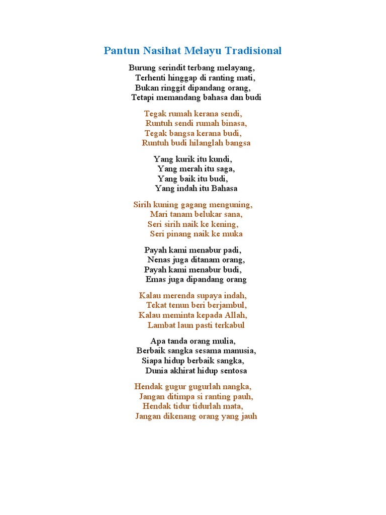 Pantun Nasihat Melayu Tradisional | PDF