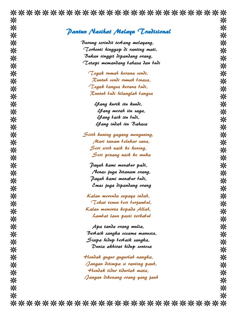 Pantun Nasihat Melayu Tradisional | PDF