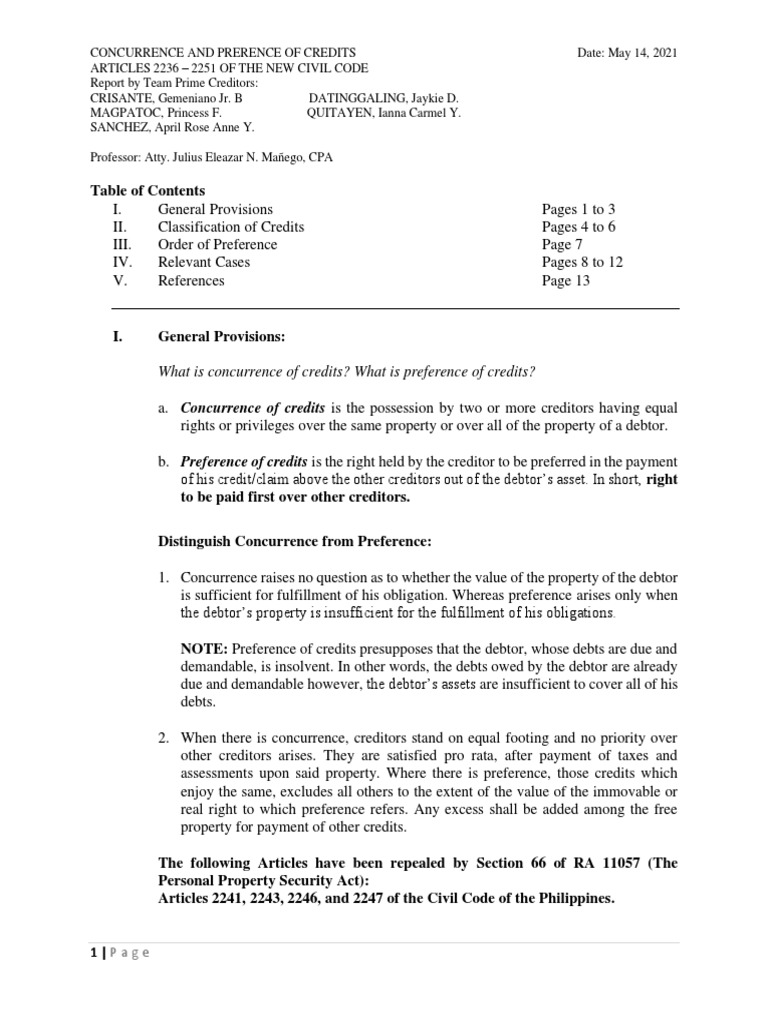 What Is Concurrence of Credits? What Is Preference of Credits? | PDF ...
