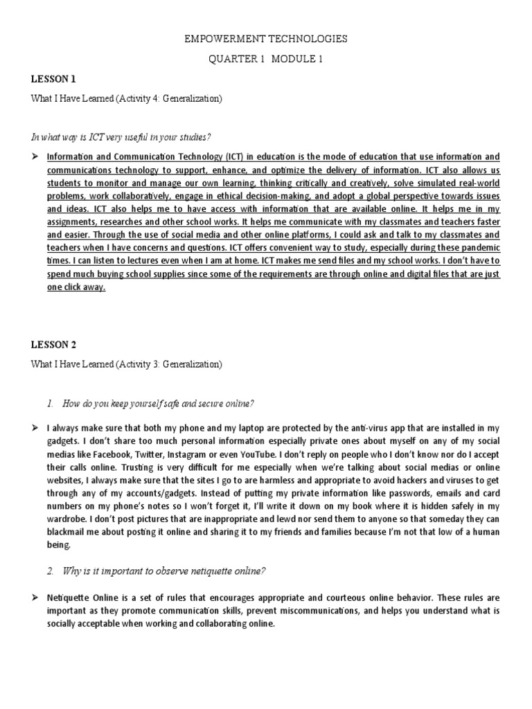 Empowerment Technologies Quarter 1 Module 1: Lesson 1 | PDF ...