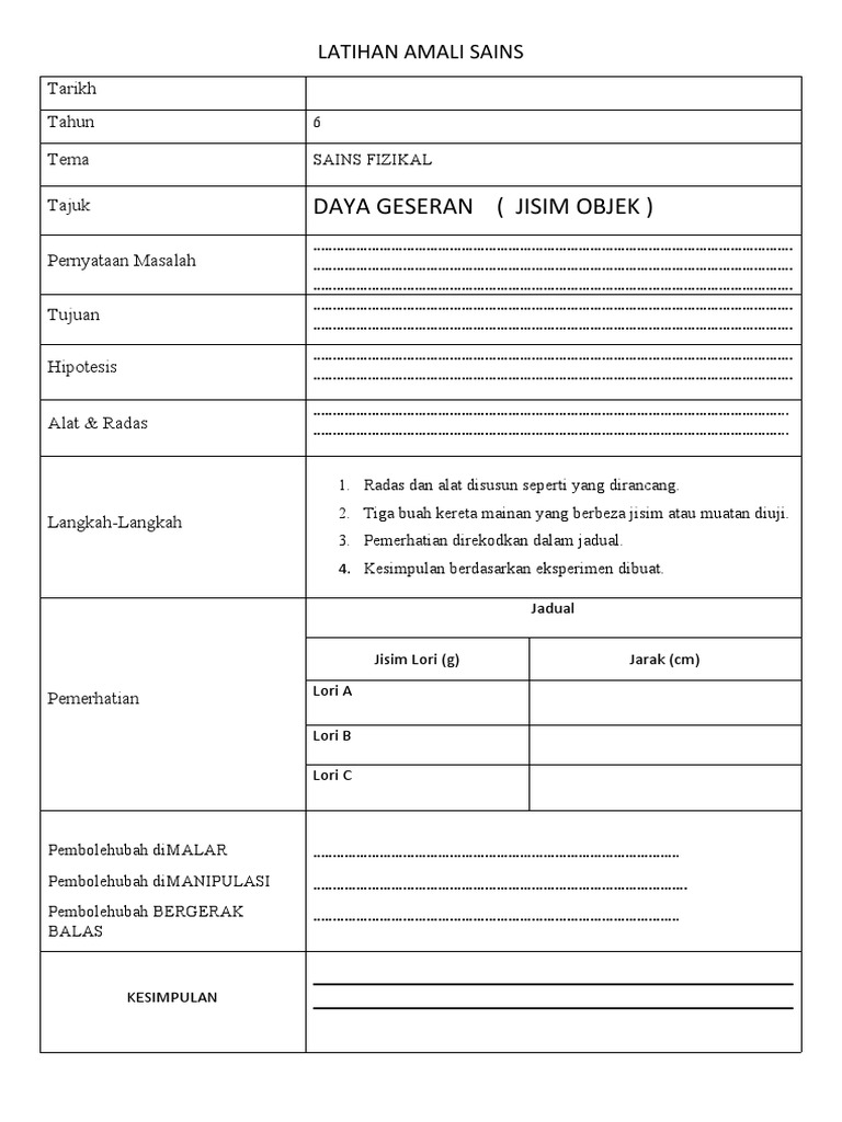 Eksperimen Daya Geseran Tahun 6 | PDF