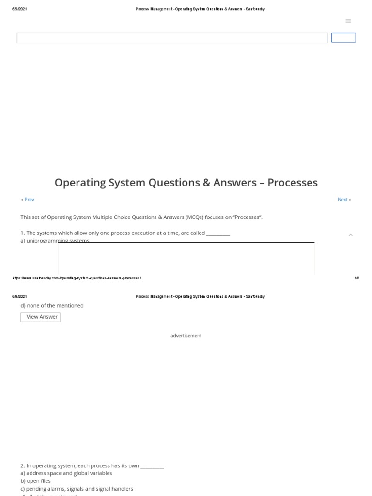 Operating System Questions & Answers - Processes: Ads by | PDF | Process (Computing) | Operating ...