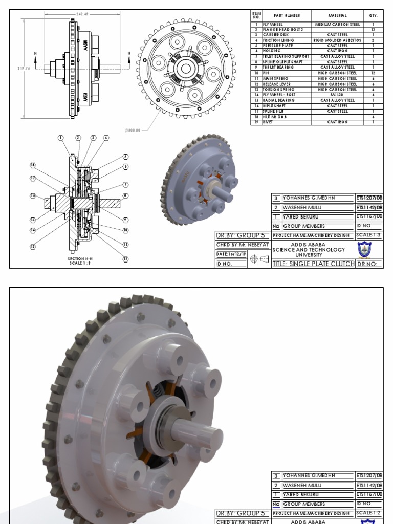 Single Plate Clutch Assembly Diagram | PDF | Clutch | Steel